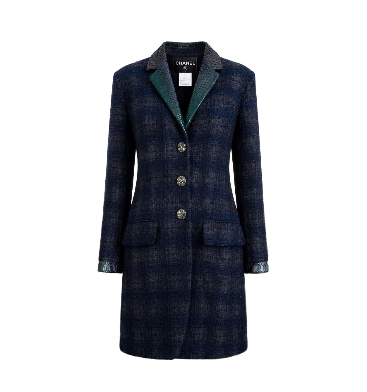 CHANEL Paris / Edinburgh Runway Navy Tartan Coat 36 FR For Sale at 1stDibs