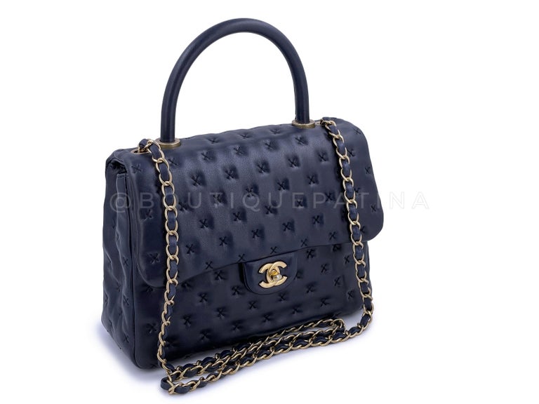 Chanel Paris-Rome Cross Stitch Handle Flap Bag Navy Blue GHW 64587 For ...