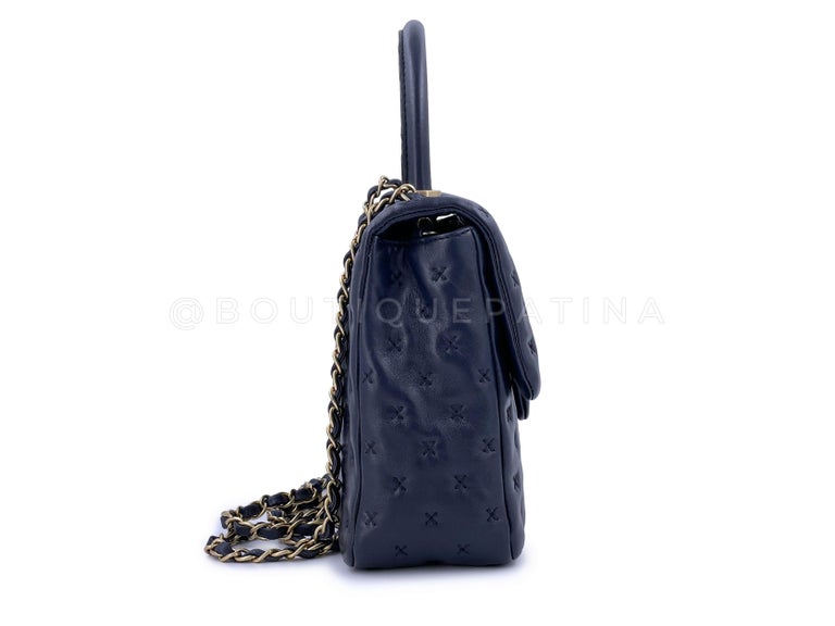 Chanel Paris-Rome Cross Stitch Handle Flap Bag Navy Blue GHW 64587 For ...