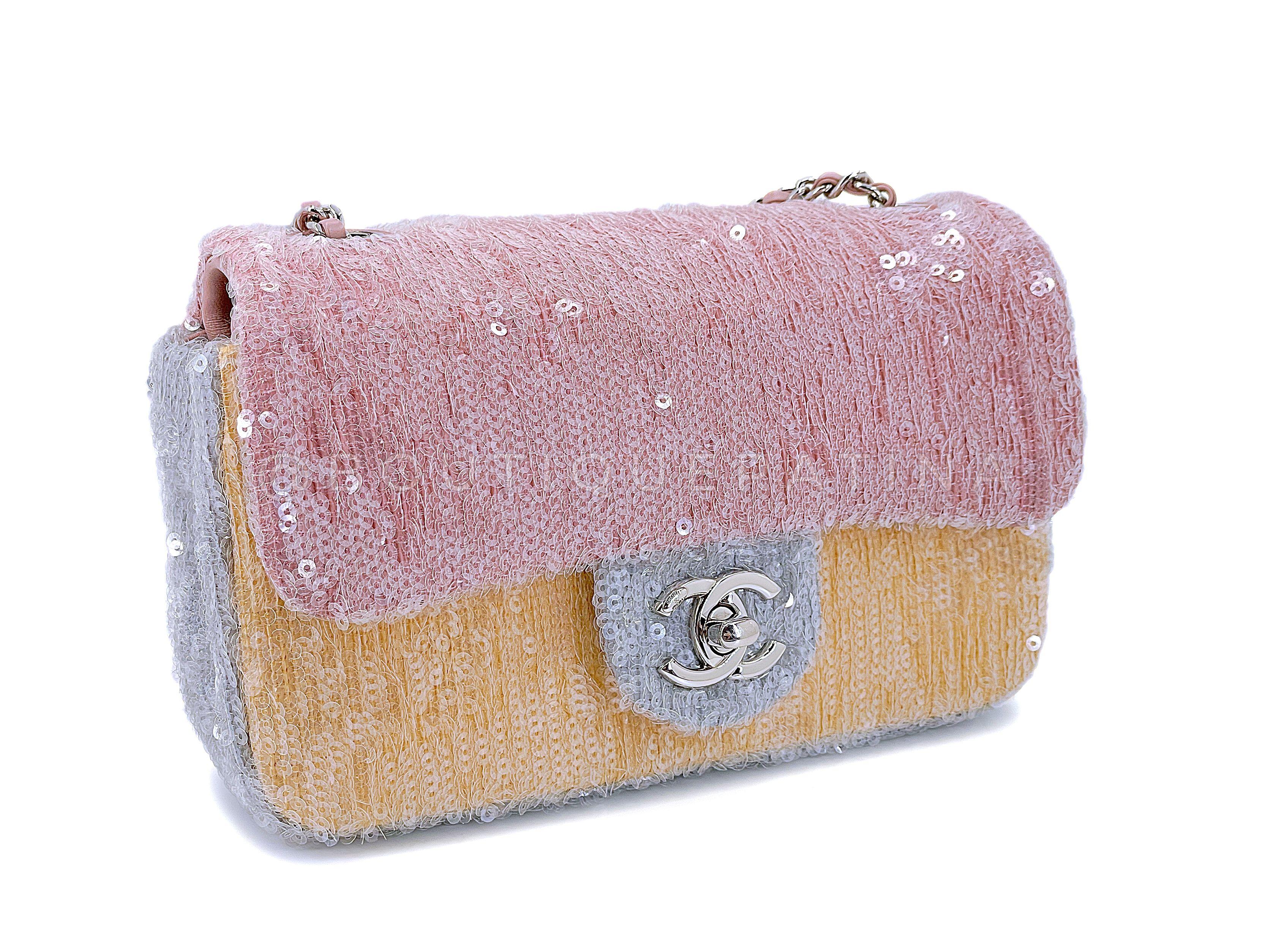 Chanel Pastel Rainbow Sequin Waterfall Rectangular Mini Flap Bag SHW ...