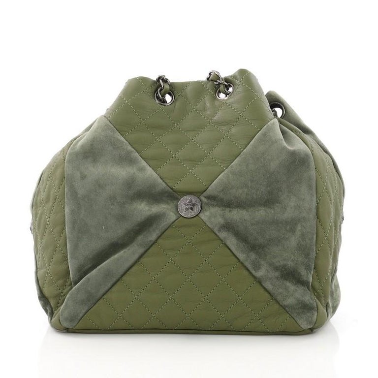 Chanel Patchwork Drawstring Bag Quilted Leather and Suede Small at 1stDibs