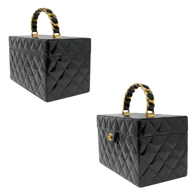 Chanel Patent Black Gold Hardware Beauty Train Case at 1stDibs | chanel ...