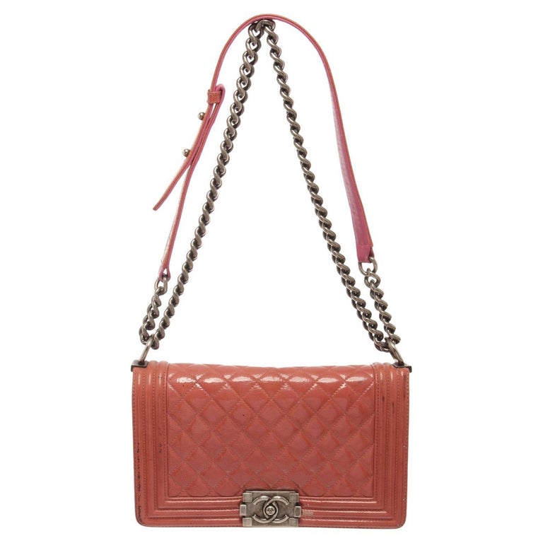 Chanel Peach Lambskin Large Boy Handbag For Sale at 1stDibs