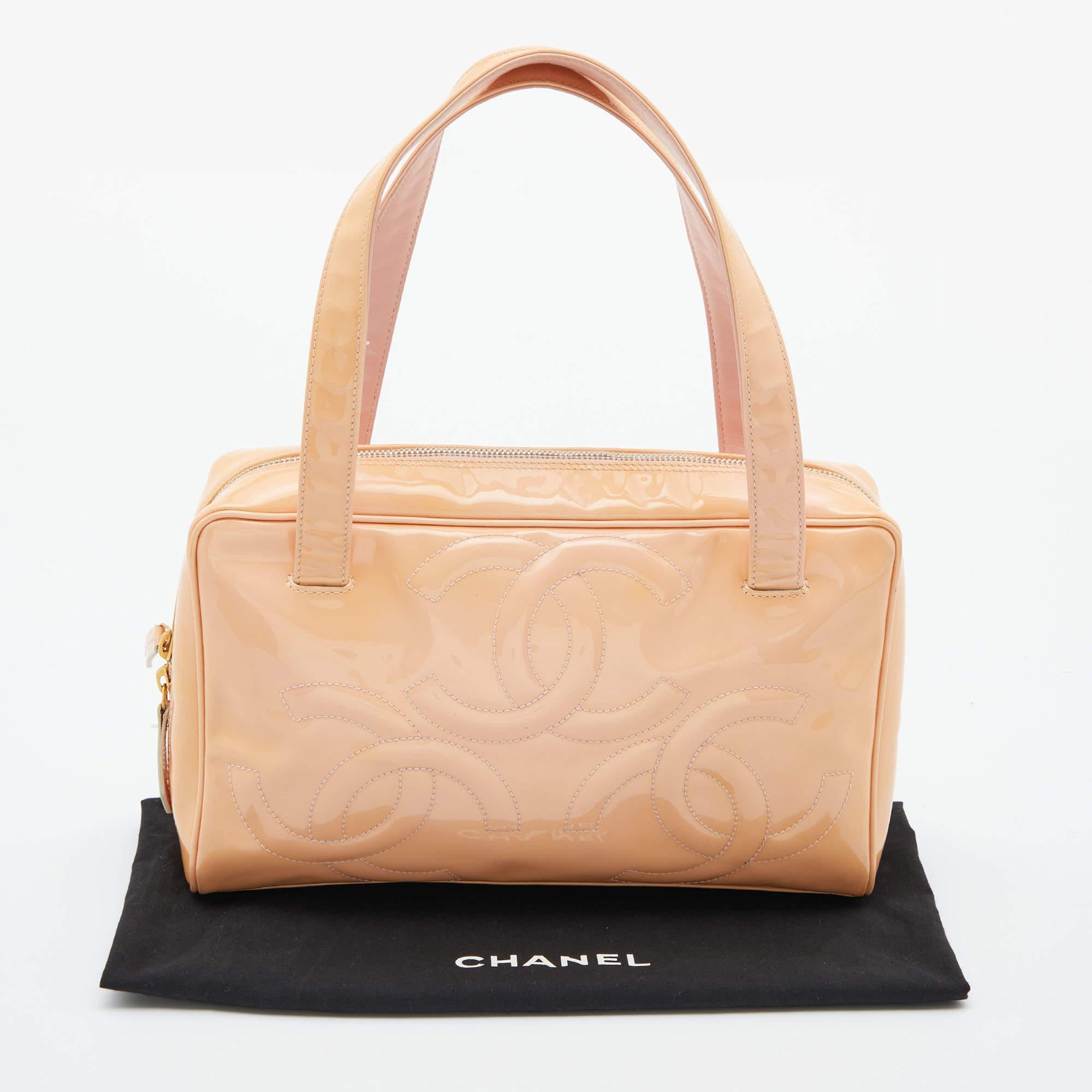 Chanel Peach Patent Leather Triple CC Bag For Sale at 1stDibs