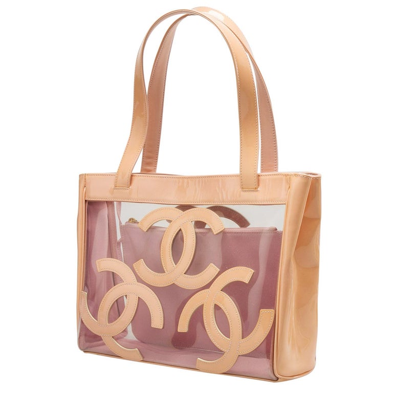 Chanel Peach PVC and Patent Leather Medium Triple CC Tote at 1stDibs