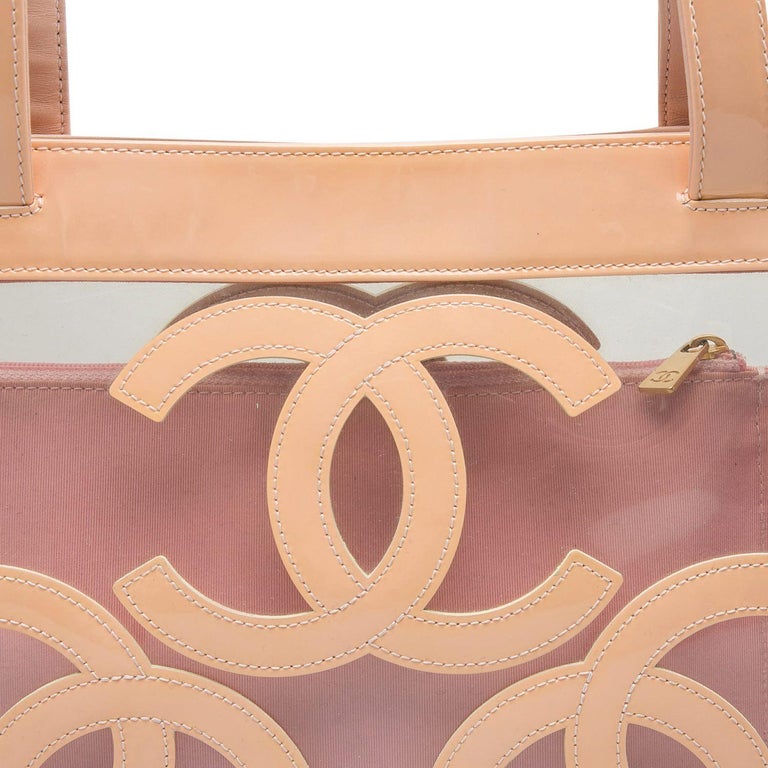 Chanel Peach PVC and Patent Leather Medium Triple CC Tote at 1stDibs