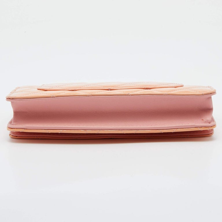 Chanel Peach Quilted Patent Leather CC Wallet on Chain For Sale at 1stDibs