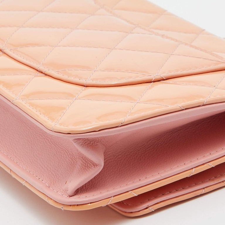 Chanel Peach Quilted Patent Leather CC Wallet on Chain For Sale at 1stDibs