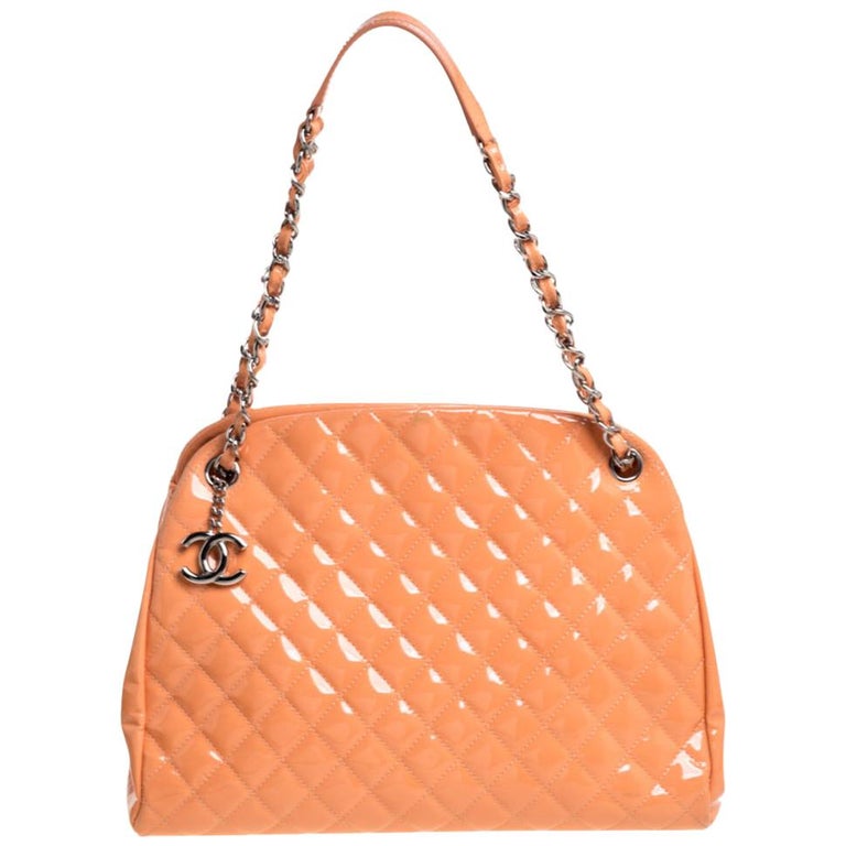 Chanel Peach Quilted Patent Leather Medium Just Mademoiselle Bowler Bag ...