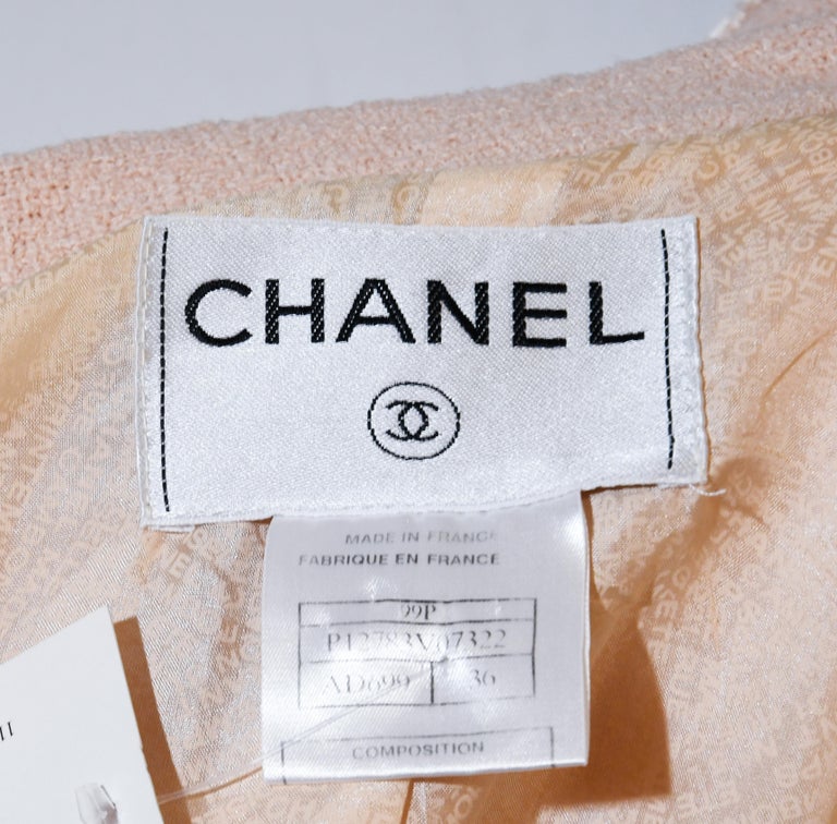 Chanel Peach Wool Blend Skirt Suit with White Trim 36 For Sale at 1stDibs