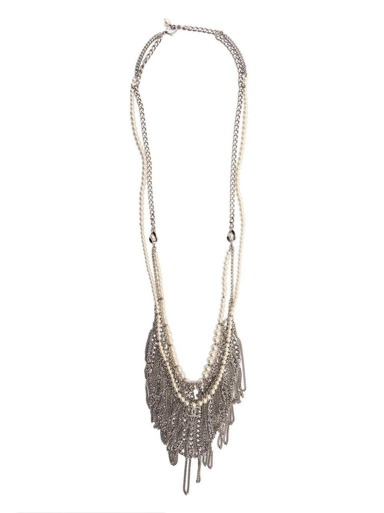 Chanel Pearl Chained Necklace For Sale at 1stDibs