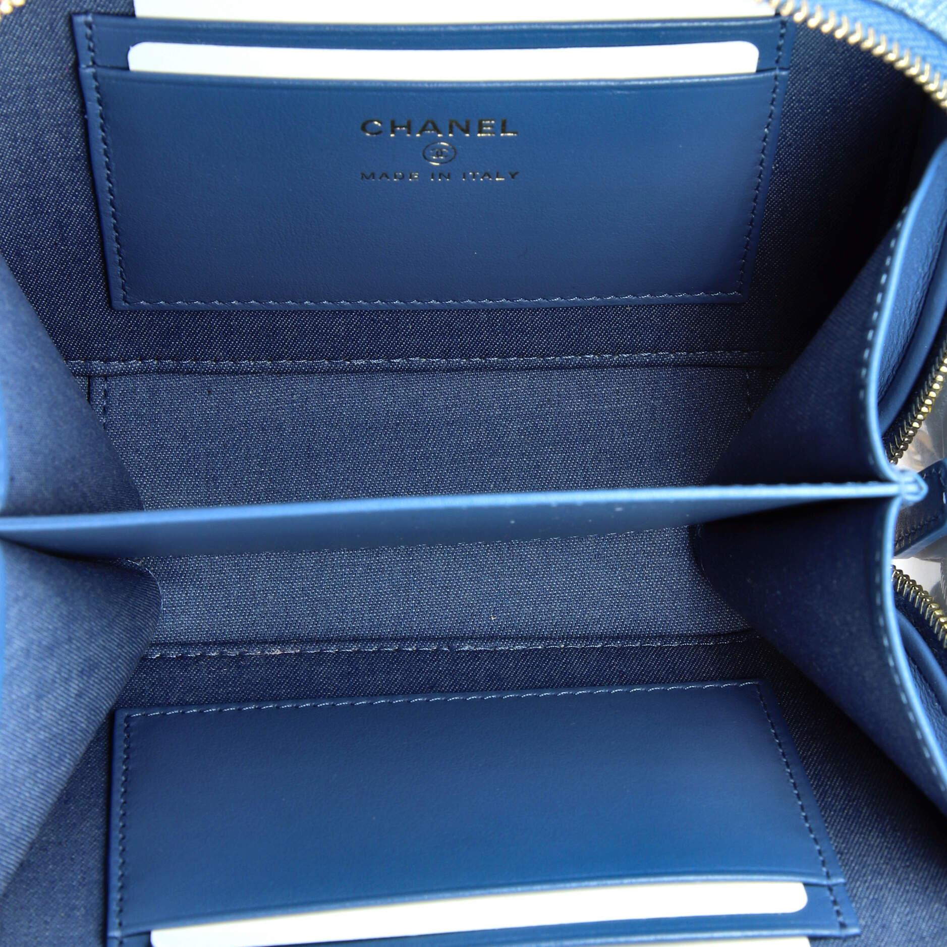Chanel Pearl Crush Zip Around Vanity Case with Chain Quilted Denim Mini ...