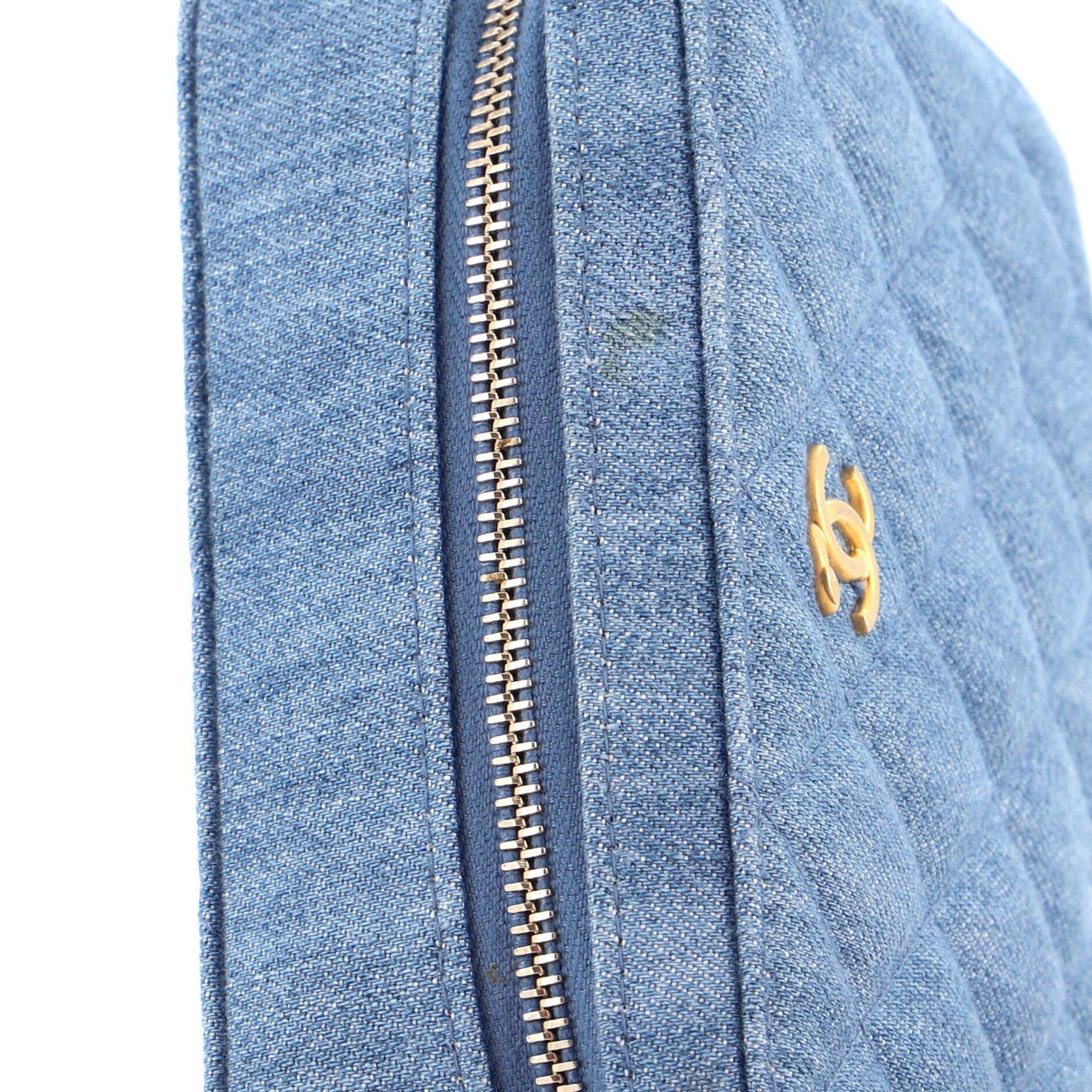 Chanel Pearl Crush Zip Around Vanity Case with Chain Quilted Denim Mini ...