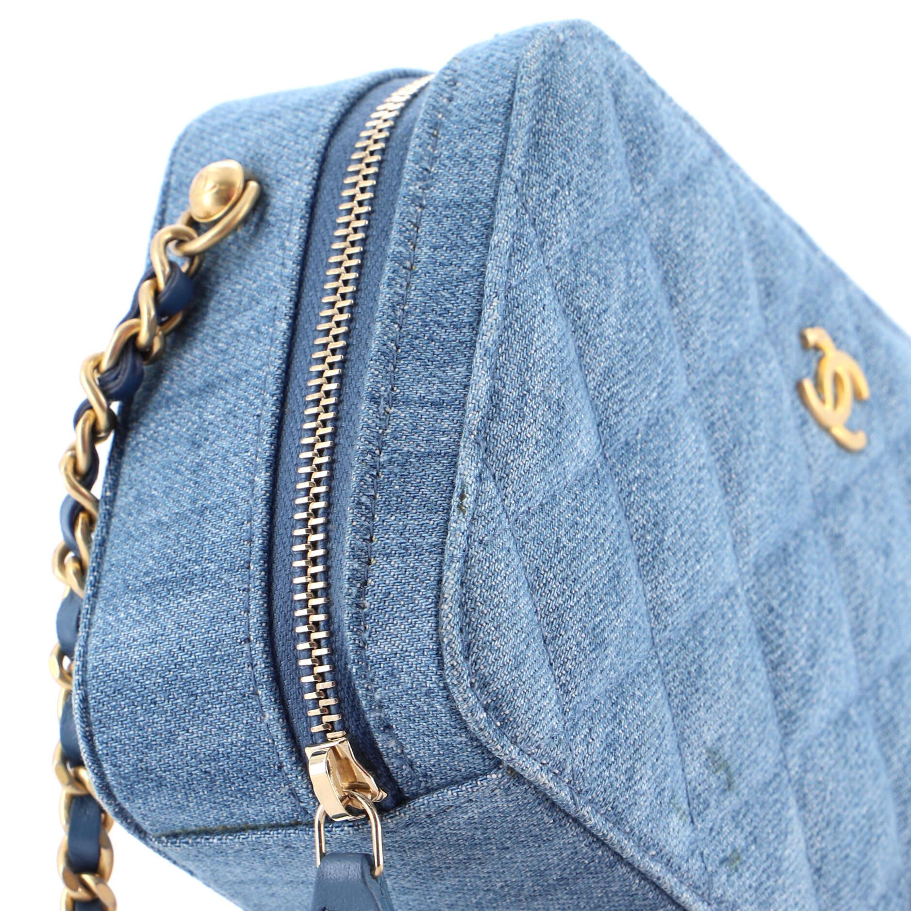 Chanel Pearl Crush Zip Around Vanity Case with Chain Quilted Denim Mini ...