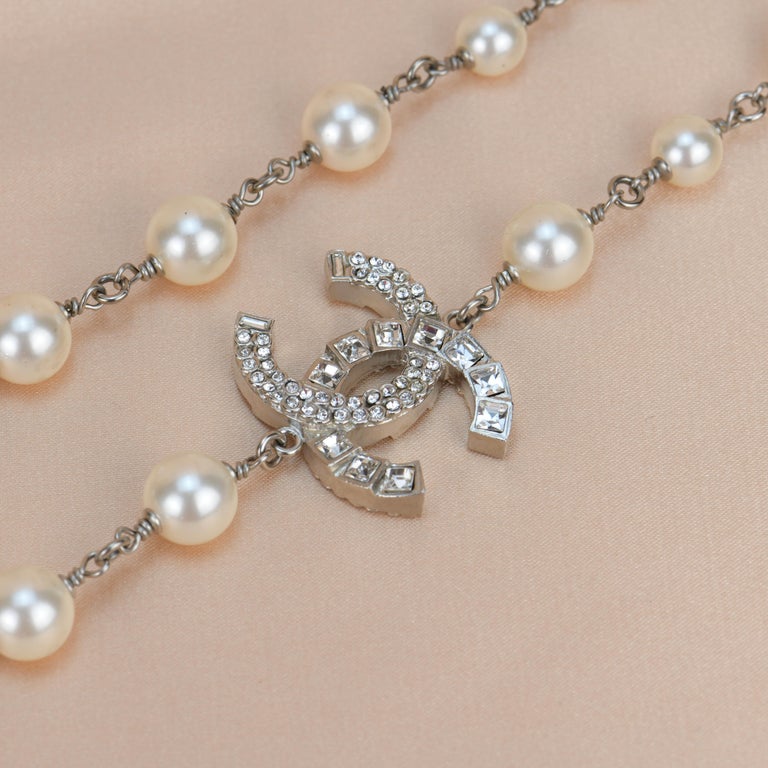 Chanel Pearl Sautoir Necklace with Three Big CC Logos at 1stDibs