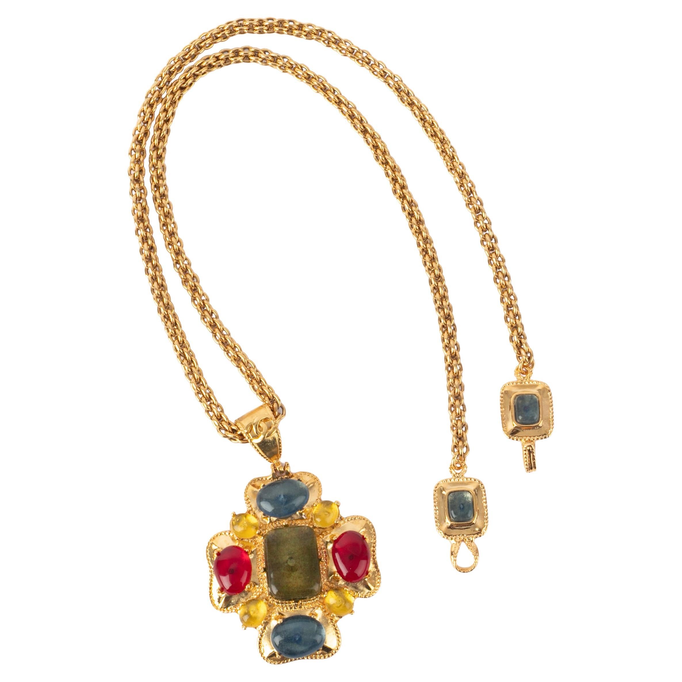 Chanel 24K Gold Plated Cross Necklace with Gripoix Glass, 1997 For Sale ...
