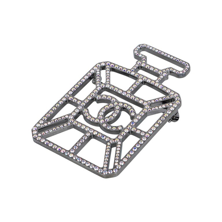 Chanel Perfume Bottle Iridescent Crystal Strass Brooch CC Logo For Sale ...