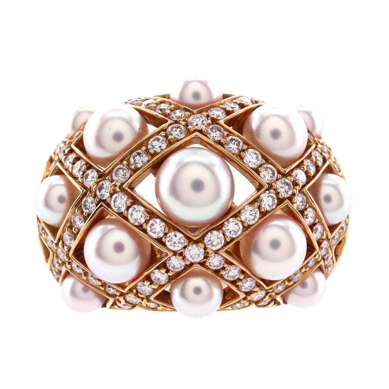 Chanel Perles Matelasse Ring 18k Yellow Gold with Cultured Pearls and ...