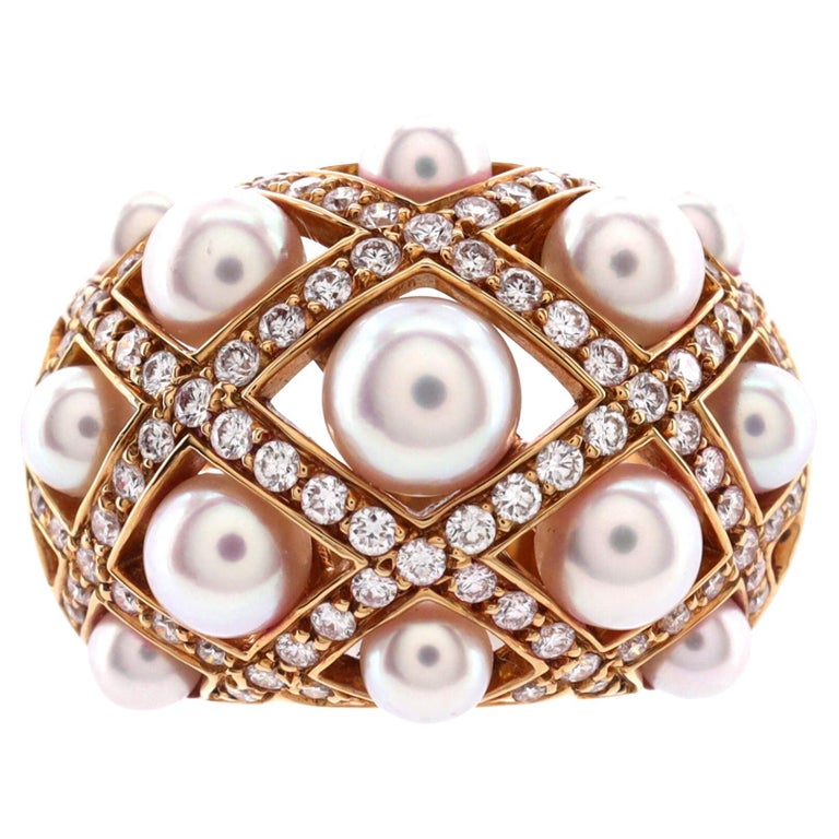 Chanel Perles Matelasse Ring 18k Yellow Gold with Cultured Pearls and ...