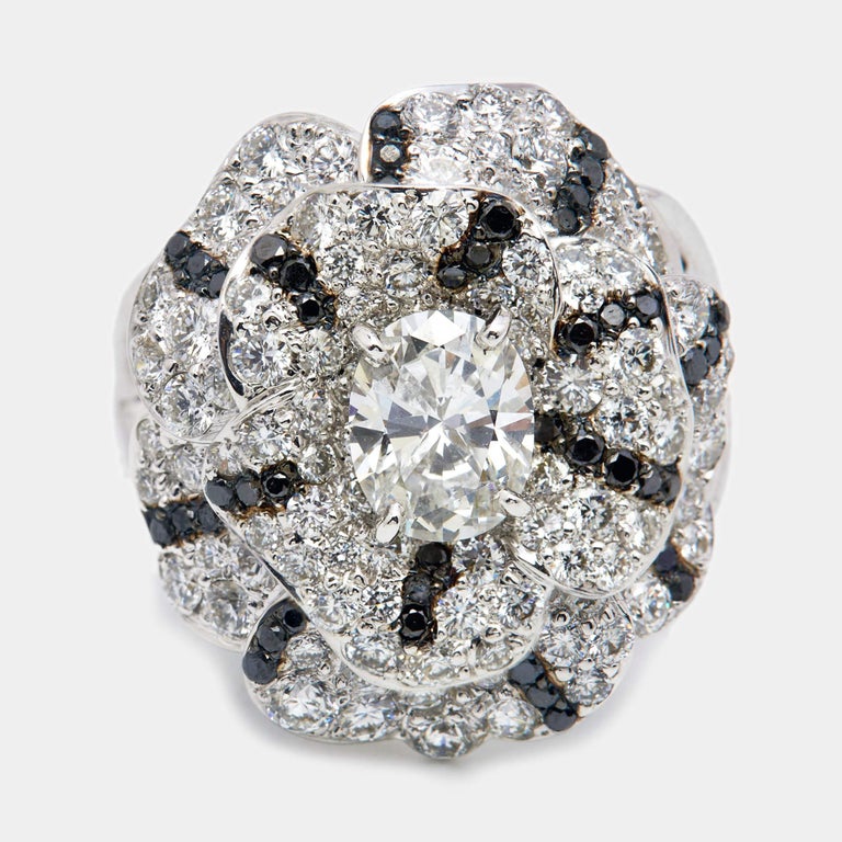 Chanel Pétales de Camélia Oval Solitaire Diamond Black Diamonds 18k ...