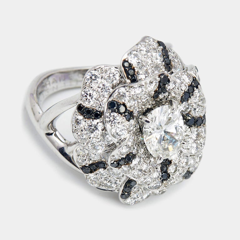 Chanel Pétales de Camélia Oval Solitaire Diamond Black Diamonds 18k ...