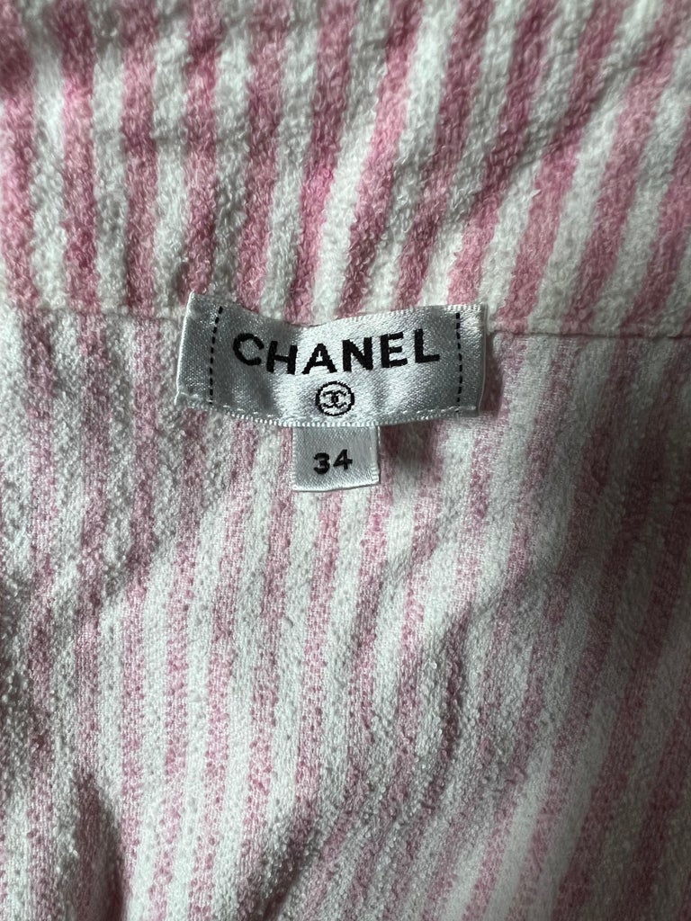 Chanel Pink and White Terry Cloth Robe Jacket, Size 34 For Sale at ...