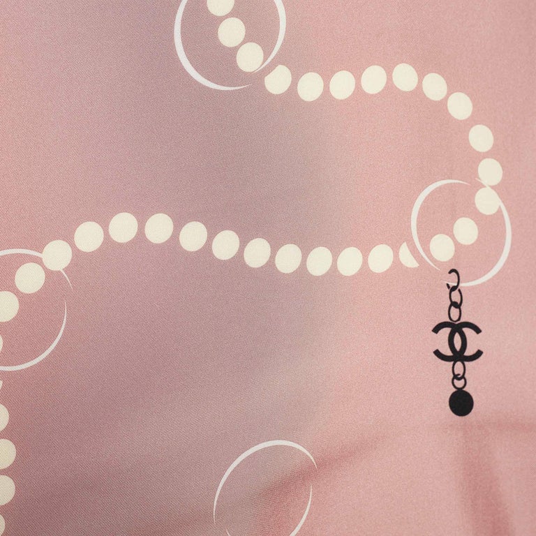 Chanel Pink Bead CC Charms Print Silk Scarf For Sale at 1stDibs