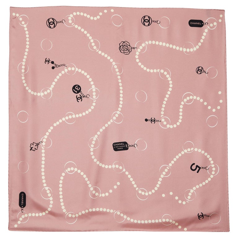 Chanel Pink Bead CC Charms Print Silk Scarf For Sale at 1stDibs