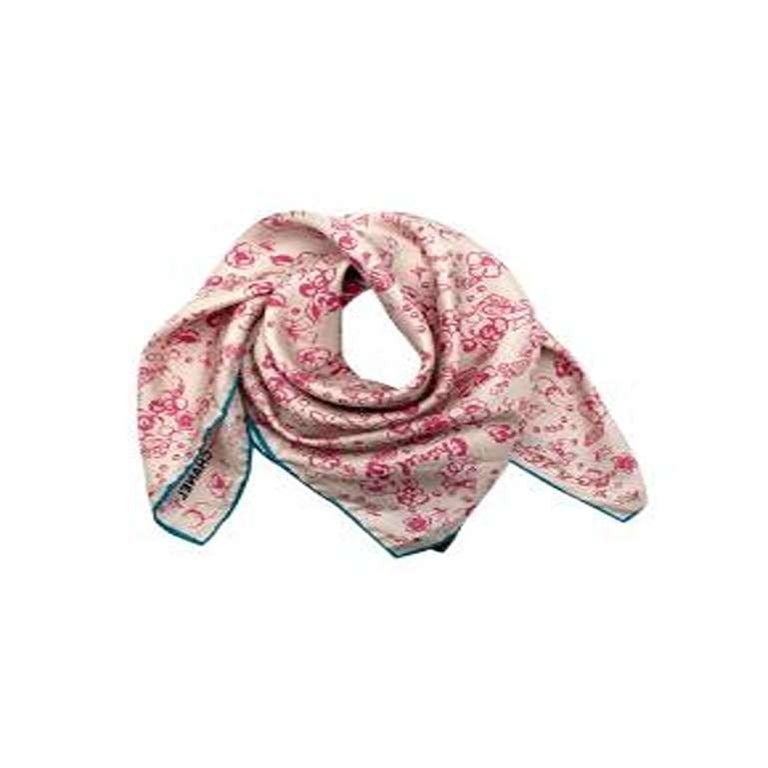 Chanel Pink Floral Brush Print Silk Scarf For Sale at 1stDibs