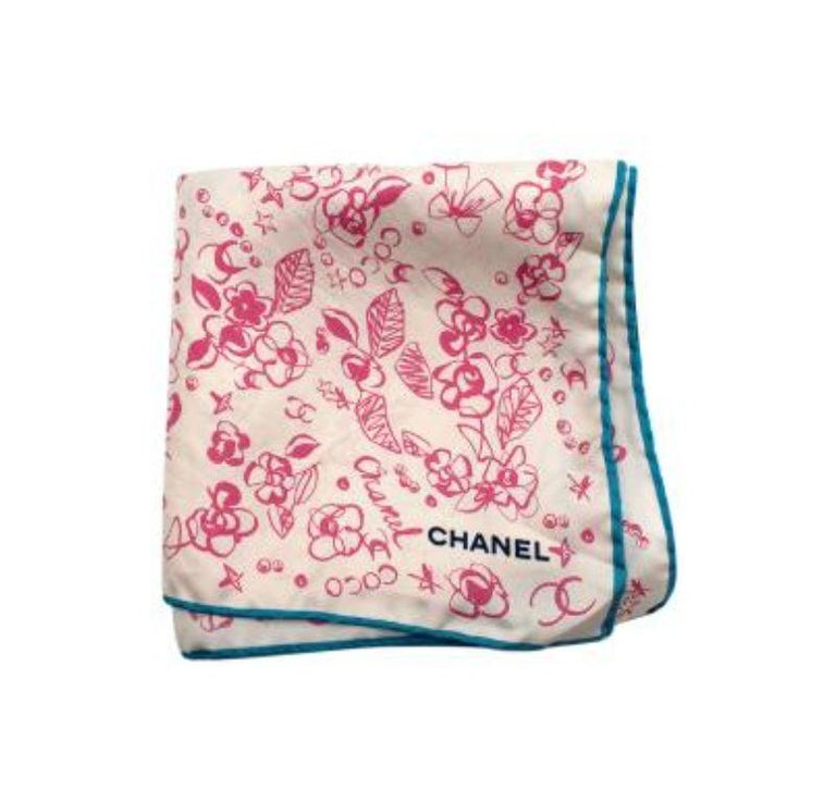 Chanel Pink Floral Brush Print Silk Scarf For Sale at 1stDibs