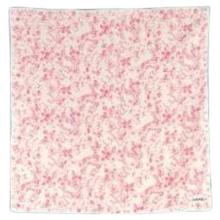 Chanel Pink Floral Brush Print Silk Scarf For Sale at 1stDibs