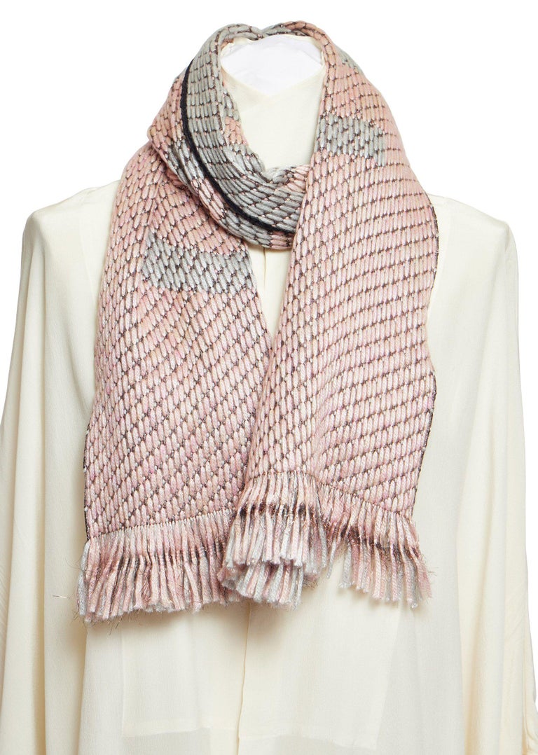 Chanel Pink Grey Metallic Wool Scarf For Sale at 1stDibs