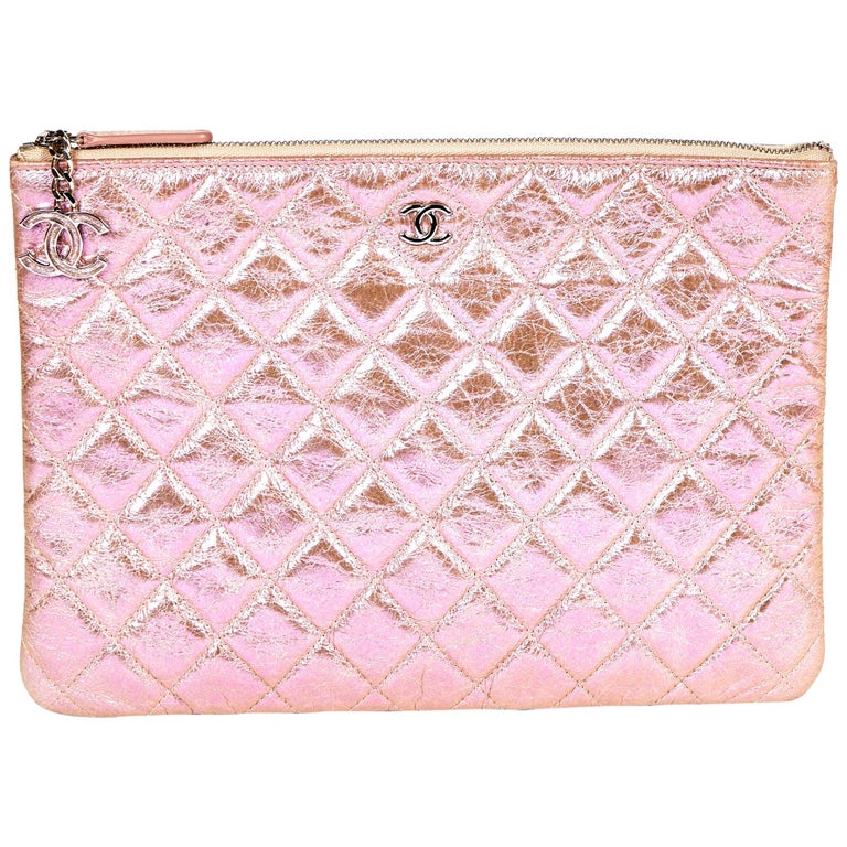 Chanel Pink Iridescent Metallic Clutch at 1stDibs