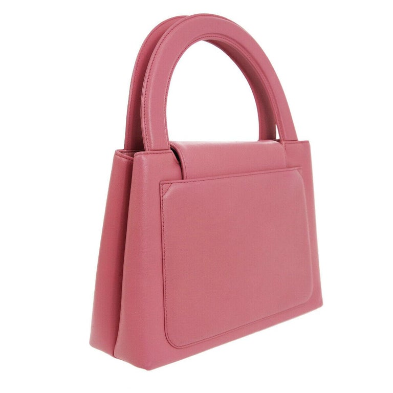 Chanel Pink Leather Top Handle Satchel Kelly Style Small Party Evening ...