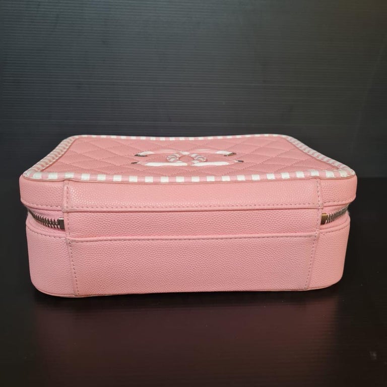 Chanel Pink Medium Caviar Quilted Stripe Vanity Case For Sale at 1stDibs