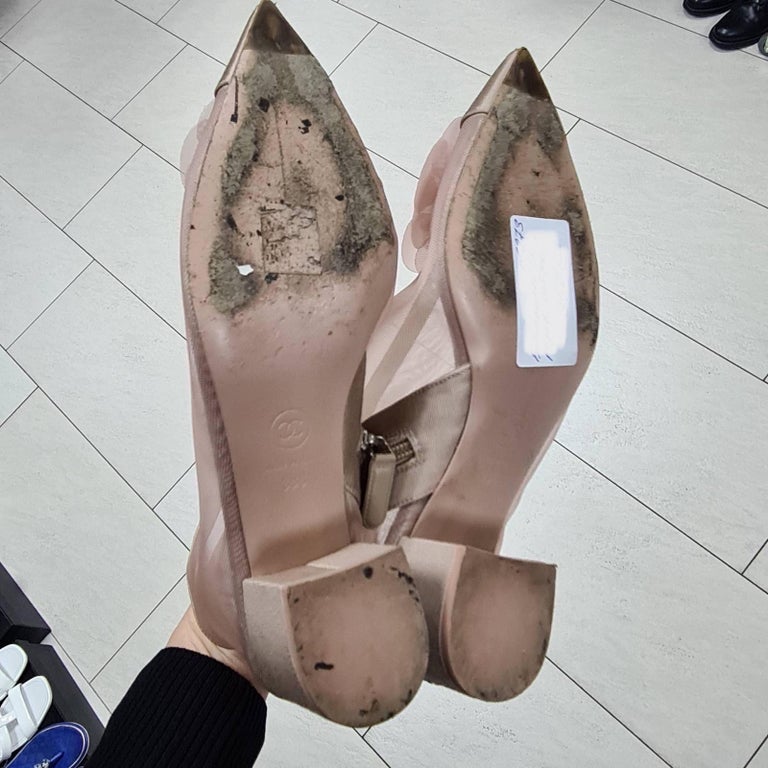 Chanel Pink Mesh and Grosgrain Flower Cap Toe Short Booties For Sale at ...