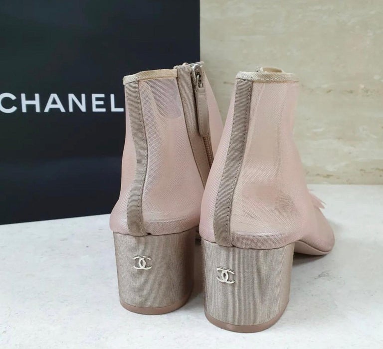 Chanel Pink Mesh and Grosgrain Flower Cap Toe Short Booties For Sale at ...