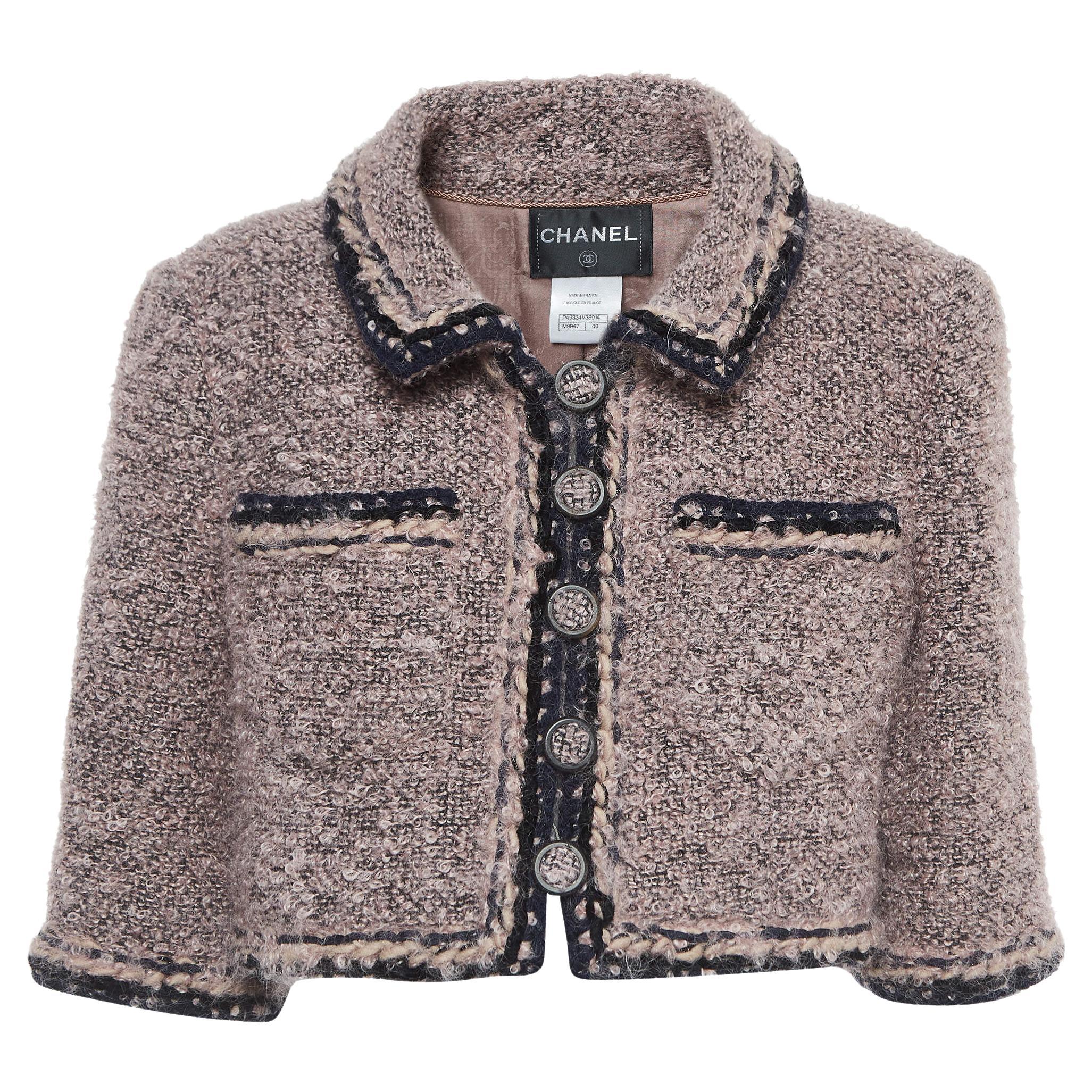 Chanel Pink Mohair Wool Cropped Jacket M For Sale at 1stDibs