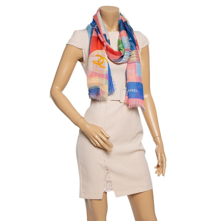 Chanel Pink Multi Motif Cashmere Silk Stole at 1stDibs