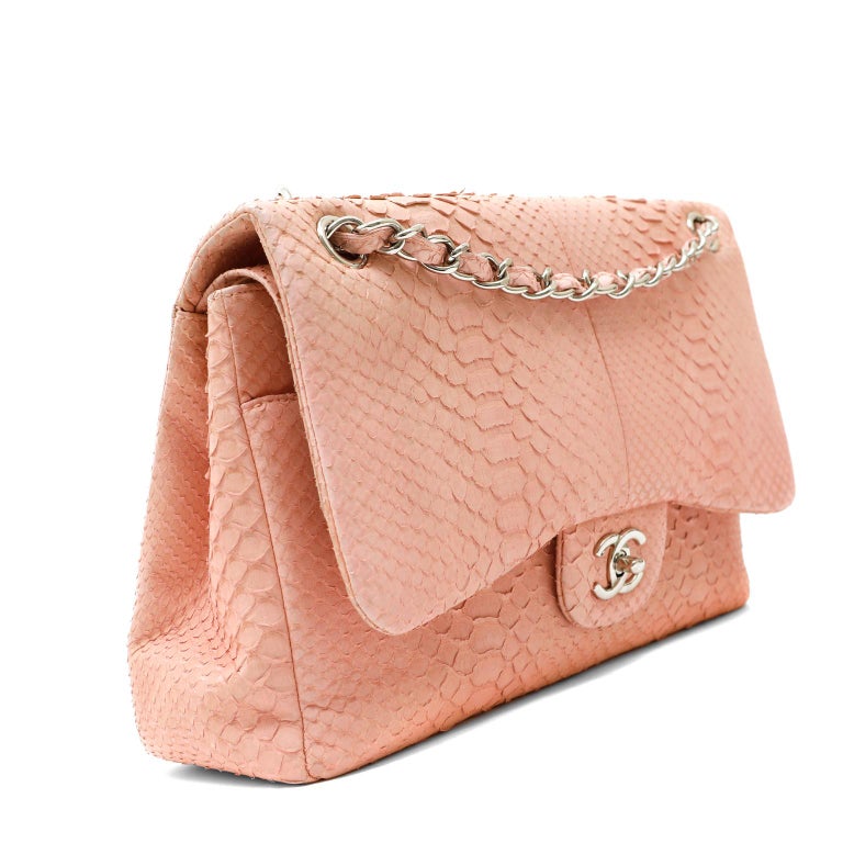 Chanel Pink Python Jumbo Double Flap Classic Bag For Sale at 1stDibs