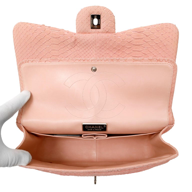 Chanel Pink Python Jumbo Double Flap Classic Bag For Sale at 1stDibs