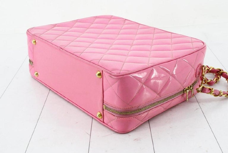 Chanel Pink Quilted Patent Leather Top Handle Vanity Case 2Way Bag at ...