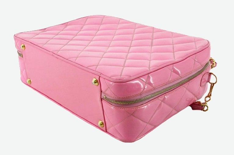 Chanel Pink Quilted Patent Leather Top Handle Vanity Case 2Way Bag at ...