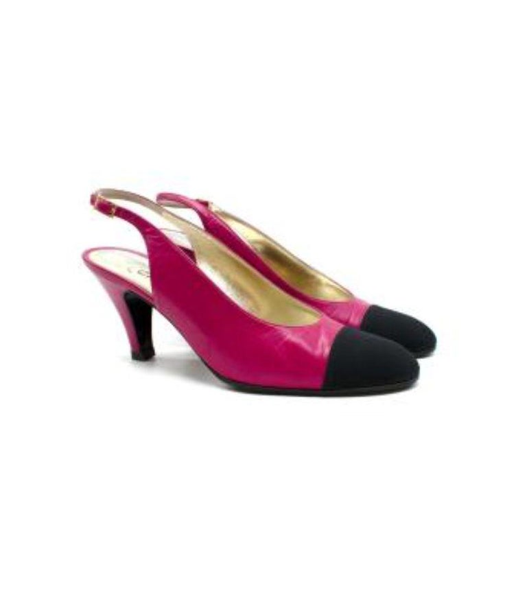 Chanel Pink Slingback Cap Toe Heels For Sale at 1stDibs