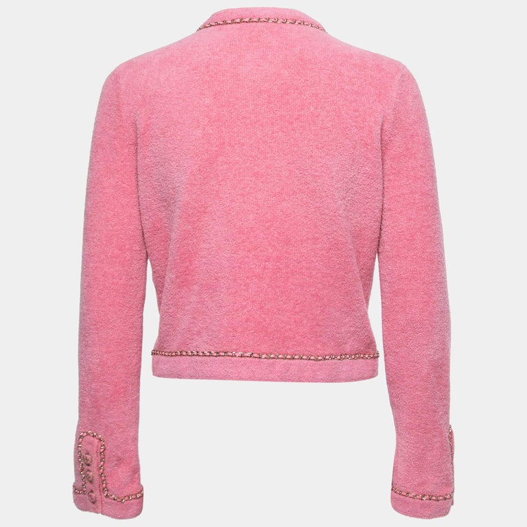 Chanel Pink Terry Chain Link Accent Jacket M For Sale at 1stDibs