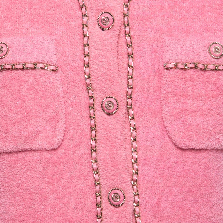 Chanel Pink Terry Chain Link Accent Jacket M For Sale at 1stDibs