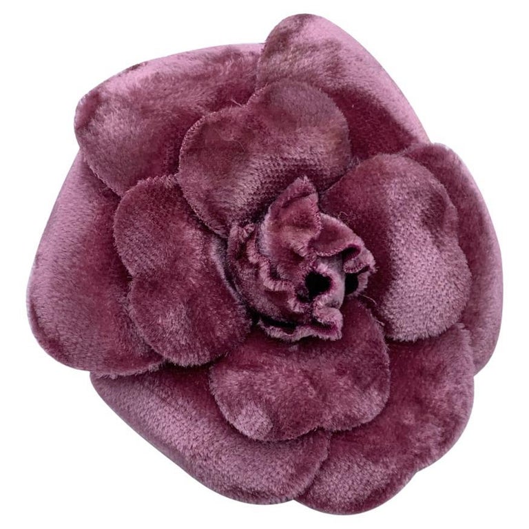 Chanel Pink Velvet Camelia Camellia Flower Pin Brooch For Sale at 1stDibs