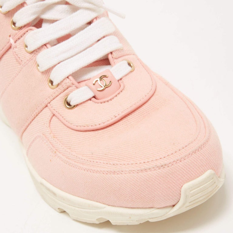 Chanel Pink/White Canvas and Leather CC Low Top Sneakers Size 40 For ...