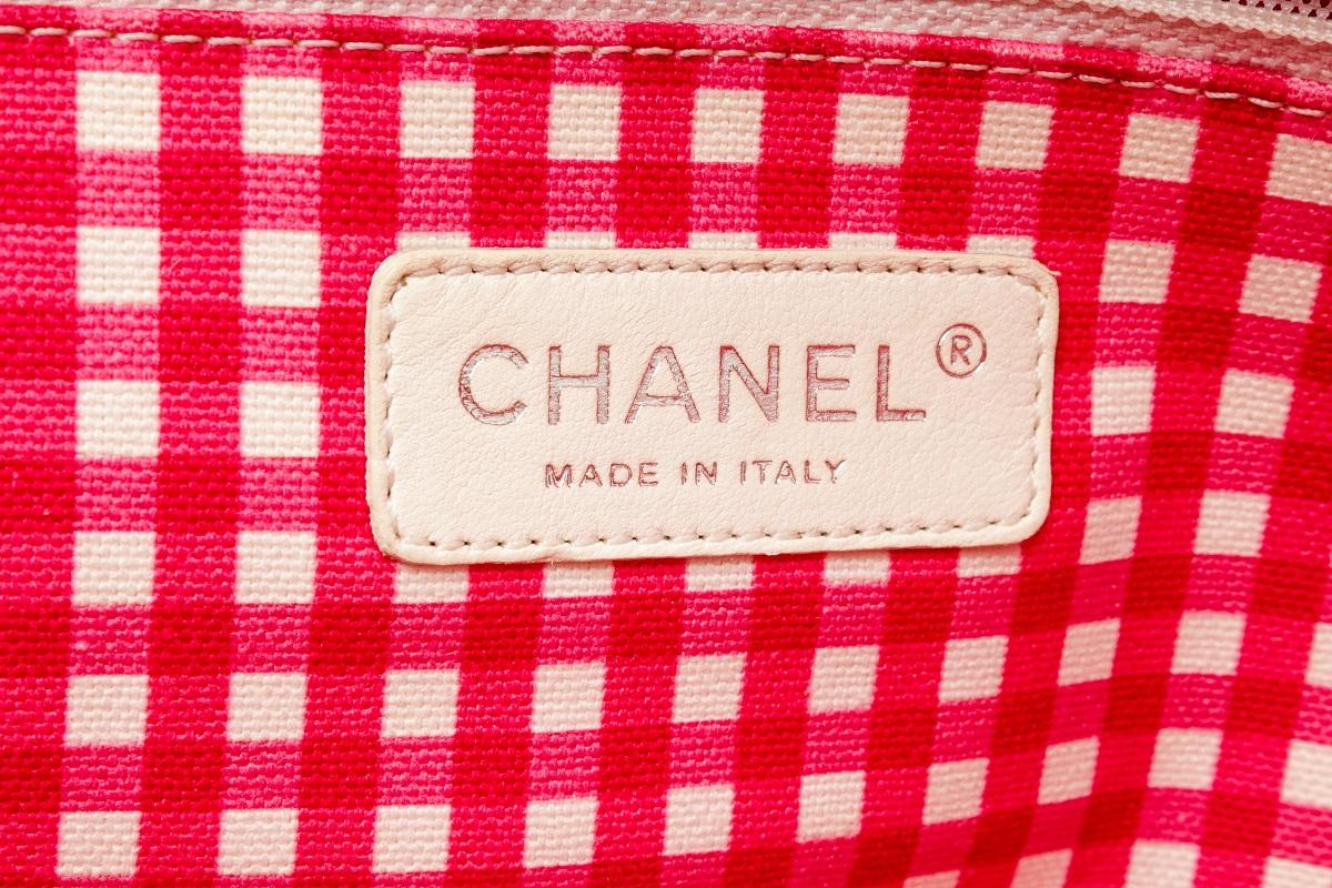 Chanel Pink White Canvas Leather Cruise Line Tote Bag at 1stDibs