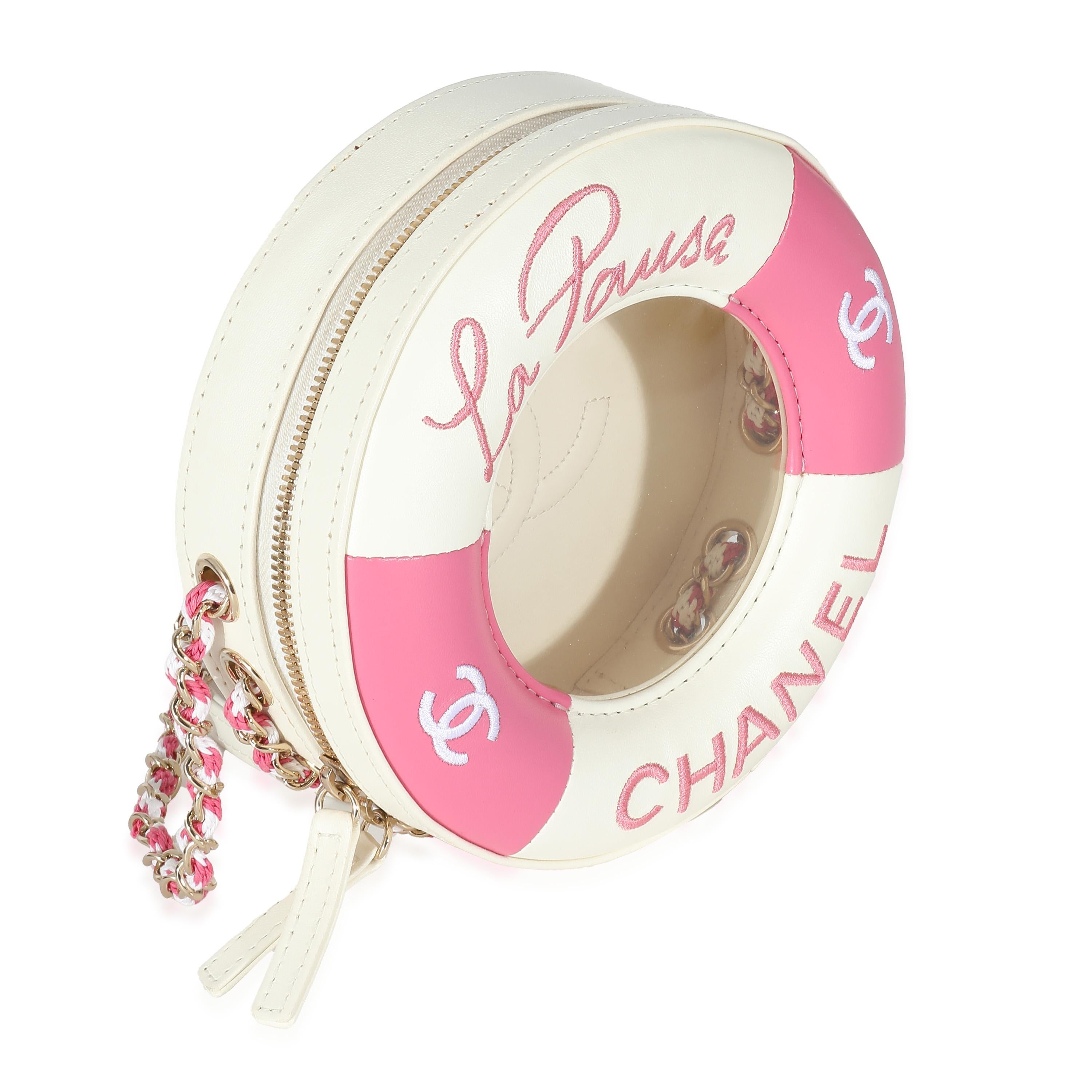 Chanel Pink White Lambskin PVC Round Coco Lifesaver For Sale at 1stDibs
